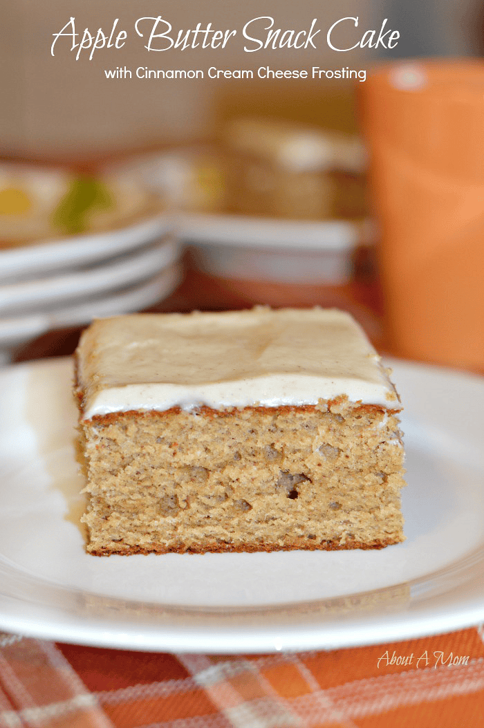Apple Butter Cake with Cinnamon Cream Cheese Frosting - About a Mom
