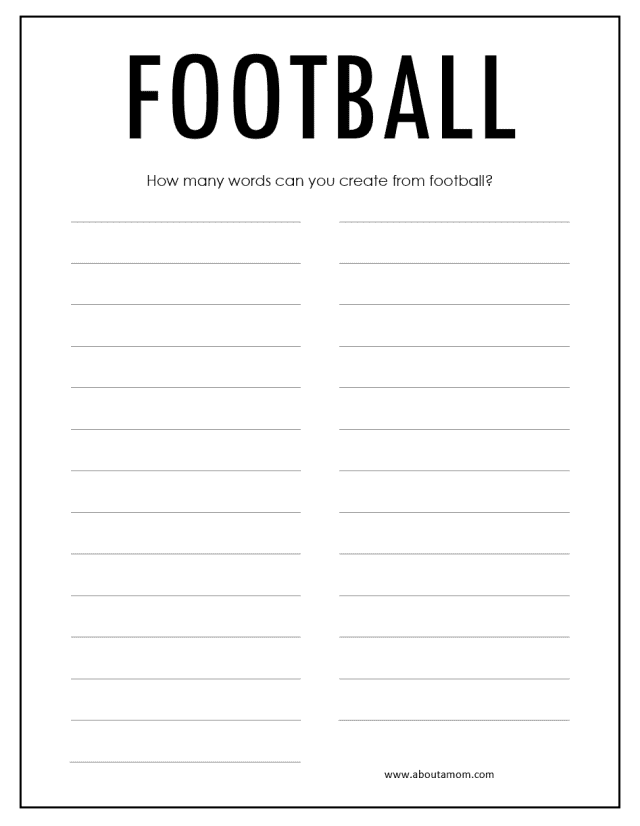 Football Word Puzzle - About a Mom