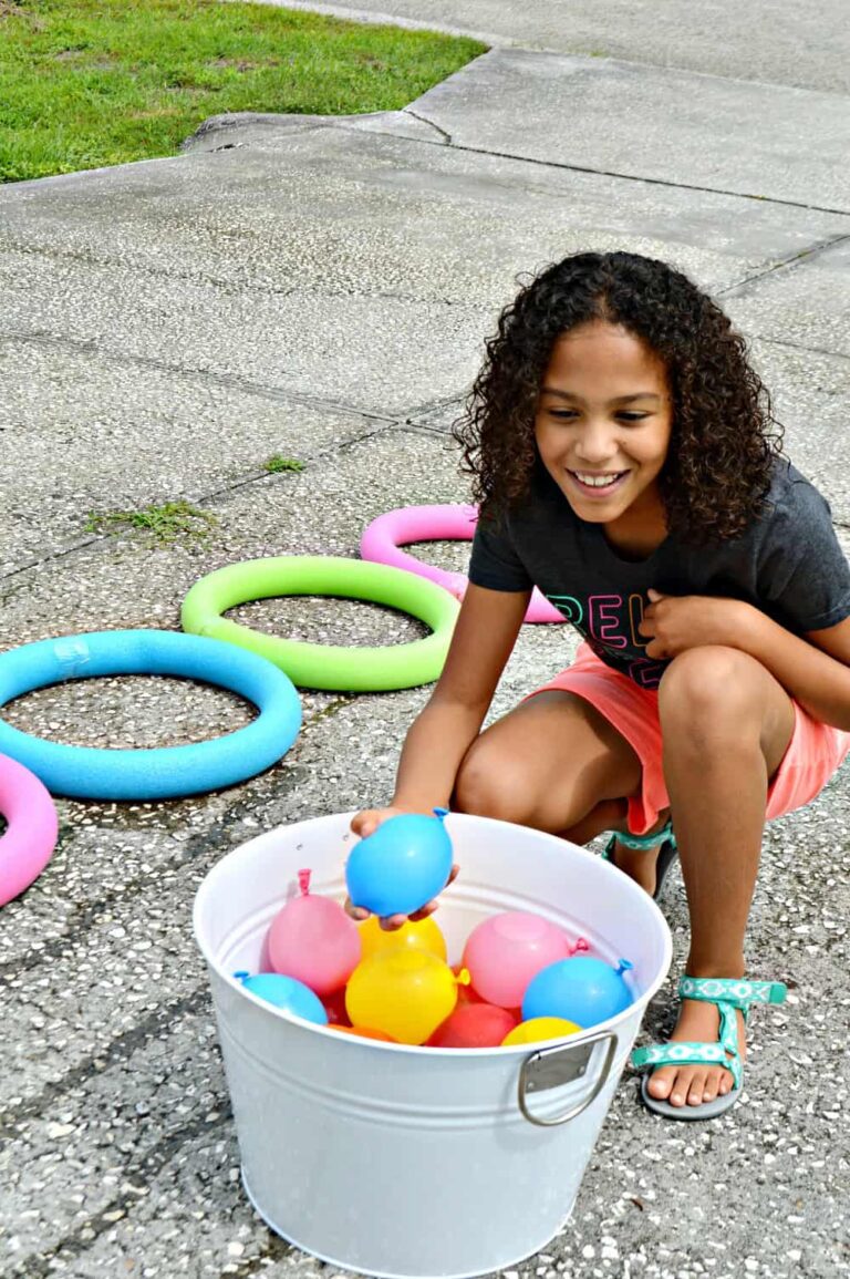 Pool Noodle Water Balloon Ring Toss Game - About a Mom