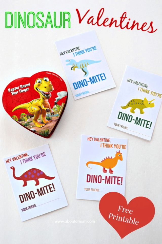 Free Printable Dinosaur Valentines - About a Mom