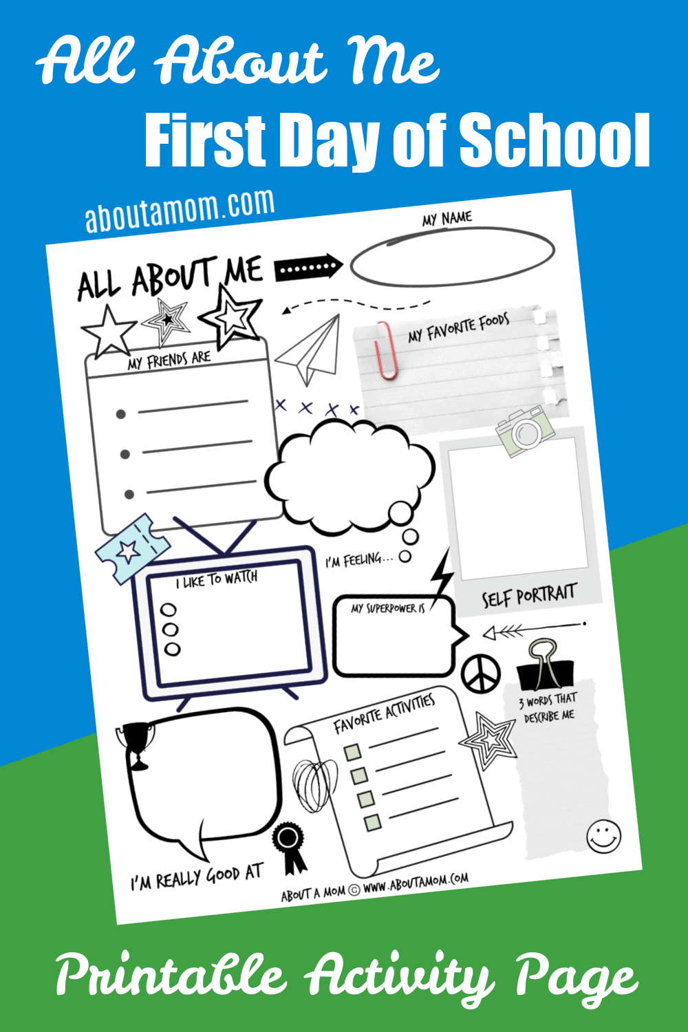All About Me Printable Activity Page for Kids - About a Mom