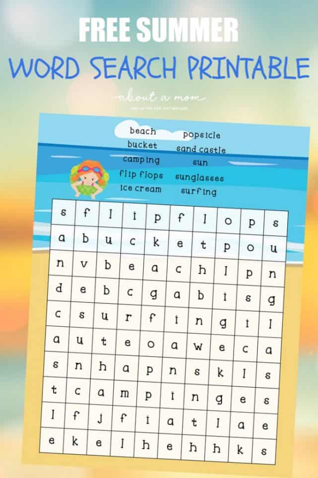 Free Summer Word Search for Kids Printable - About a Mom
