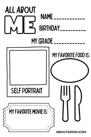 All About Me Printable Activity Page for Kids - About a Mom